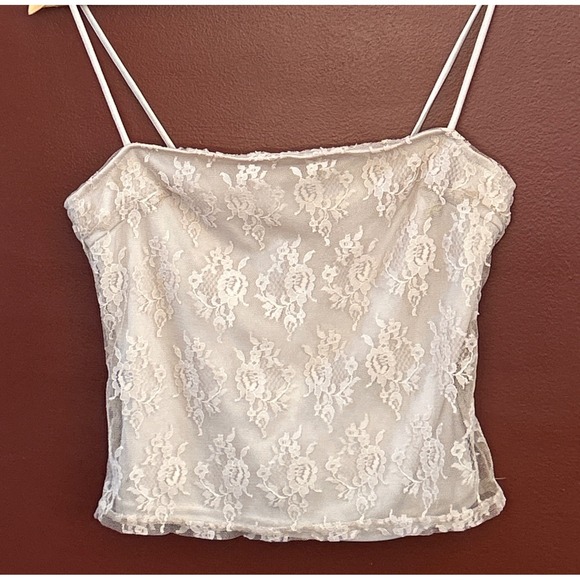 Tops | Y2k Made In Usa White Floral Lace Cami Tank Sheer Layering ...